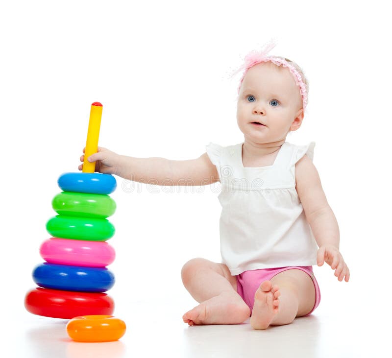 Pretty Little Child Playing with Color Toy Stock Image - Image of ...