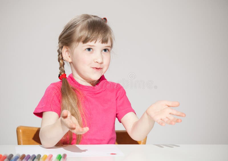 Pretty Little Girl Explaining Something Stock Image - Image of blonde ...