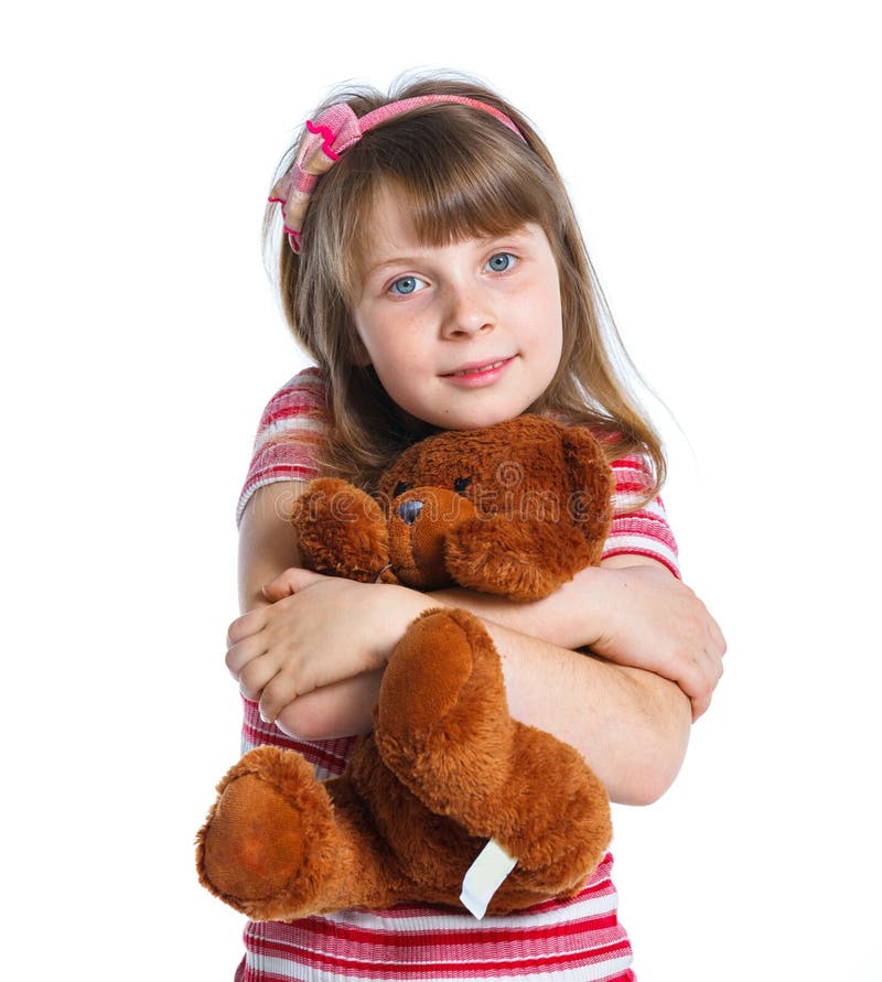 Little Girl with Teddy Bear Stock Image - Image of room, caucasian ...