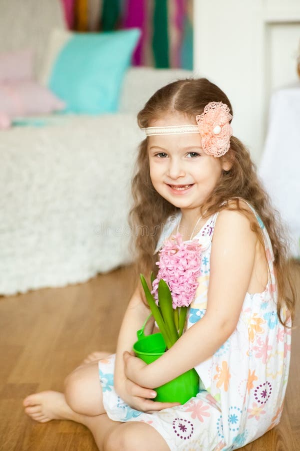 Pretty Little Girl N a Spring Easter Studio Decorations Stock Photo ...