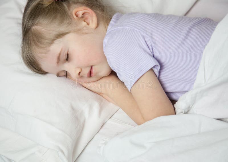 Pretty Little Girl Sleepping Stock Photo - Image of routine, lying ...