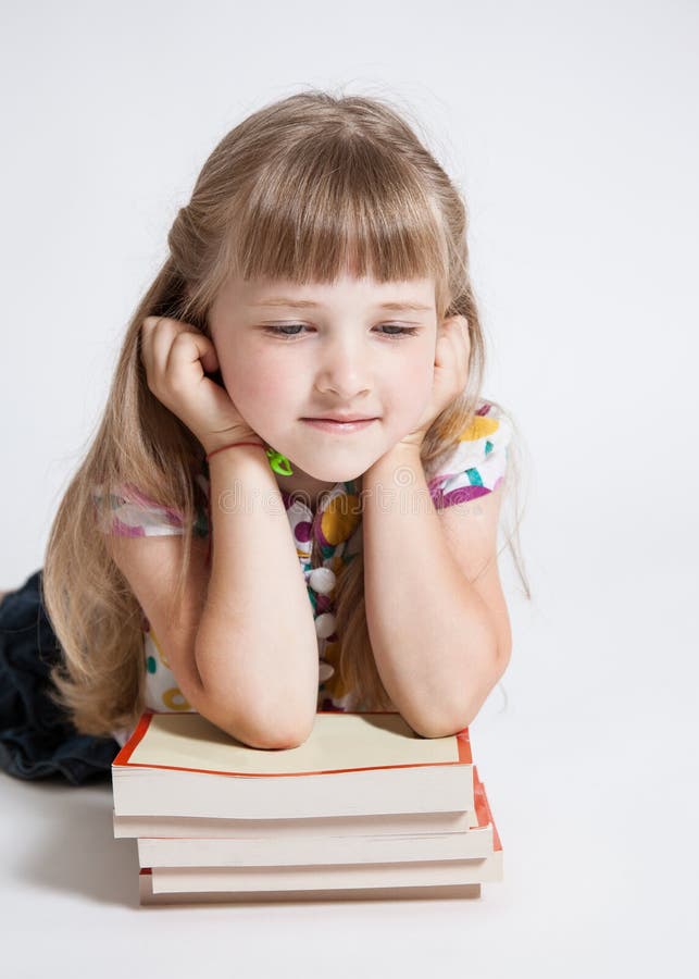 Girl with a Big Stack of Books Stock Image - Image of homework, hand ...