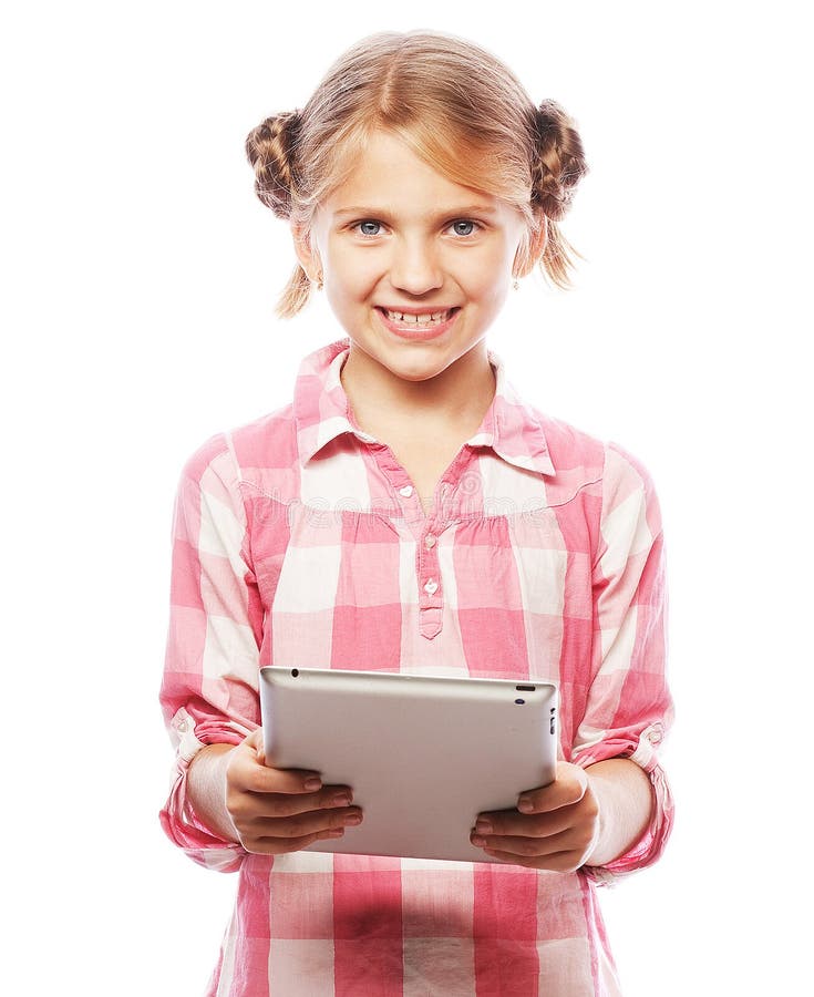 Pretty Little Girl with a Tablet PC Stock Photo - Image of device ...