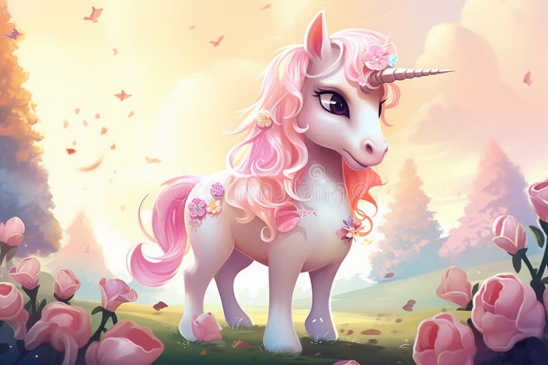 Pretty Little Unicorn Illustrated by Generative AI Stock Illustration ...