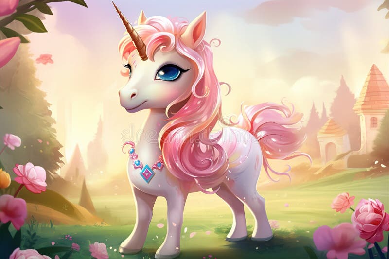 Pretty Little Unicorn Illustrated by Generative AI Stock Illustration ...