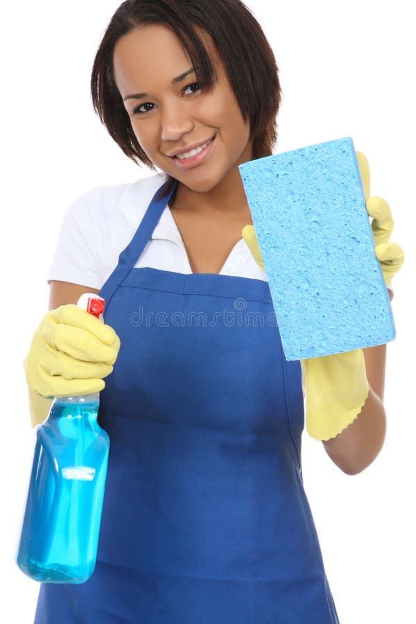 Pretty Maid Washing with Sponge Stock Photo - Image of clean, bottle ...