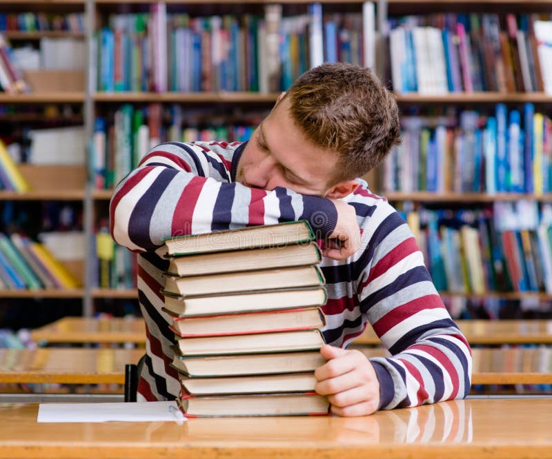 Pretty Male Student Sleep In Library Stock Image - Image of pretty ...