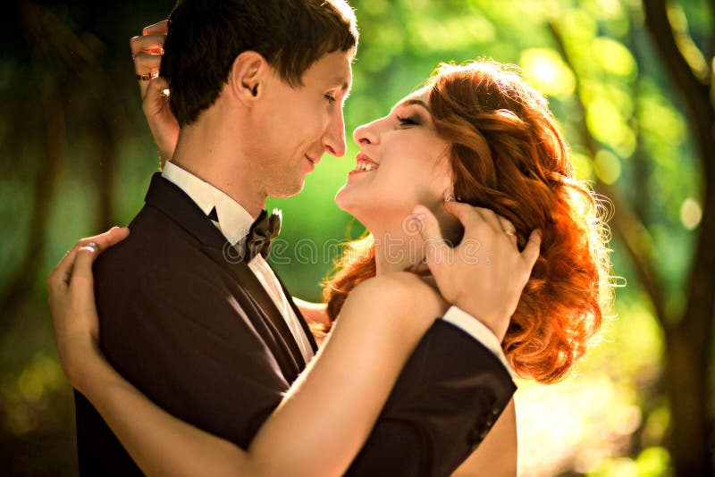 Happy Romantic Married Couple Standing Shade Stock Photos - Free ...