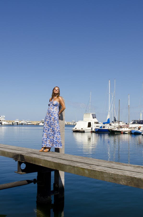 Pretty Mature Woman Dreaming at Marina Stock Photo - Image of freetime ...