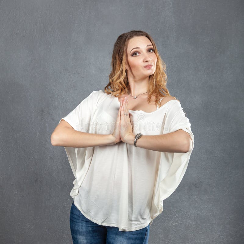 Pretty Model with Praying Hands Stock Photo - Image of confidence ...