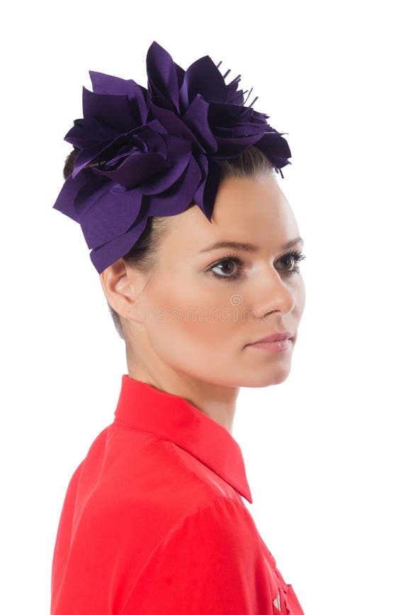 The Pretty Model with Purple Head Accessory Isolated on White Stock ...