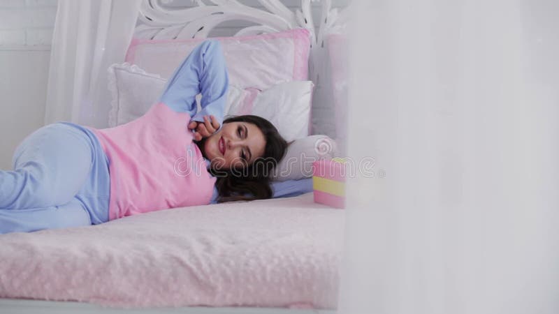 Pretty Model Posing on Bed in Red Lingerie Stock Footage - Video of ...