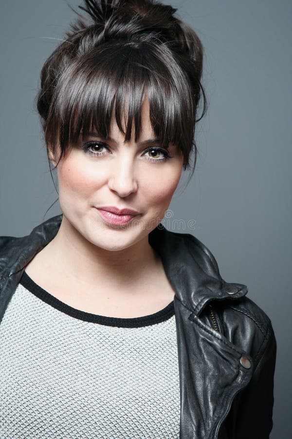 Pretty Model Wearing Leather Jacket Stock Photo - Image of eyes, skin ...