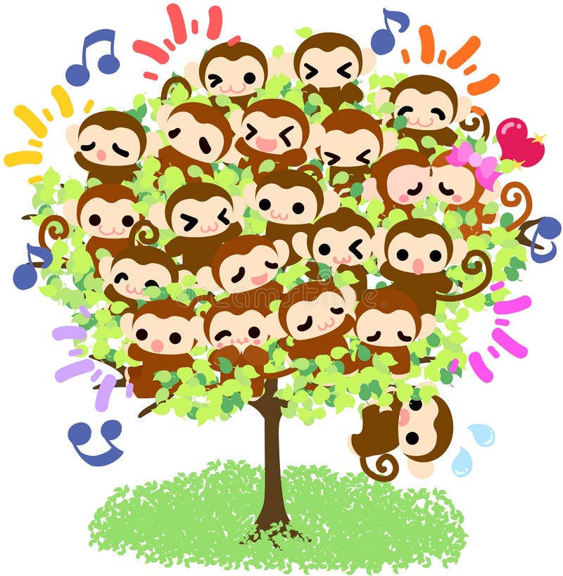 Pretty Monkeys -Monkey Tree- Stock Vector - Illustration of little ...
