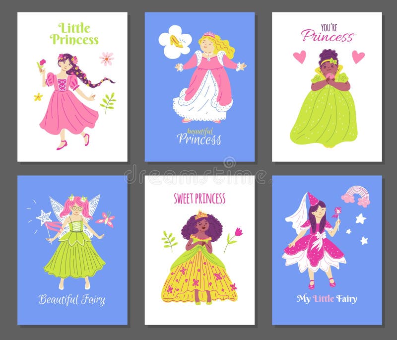 Pretty Multi Ethnic Princesses Collection Postera Set Fairy Tale Girls