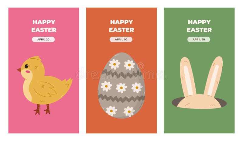 Pretty Multicolor Set of Vertical Happy Easter Posters with Fluffy ...