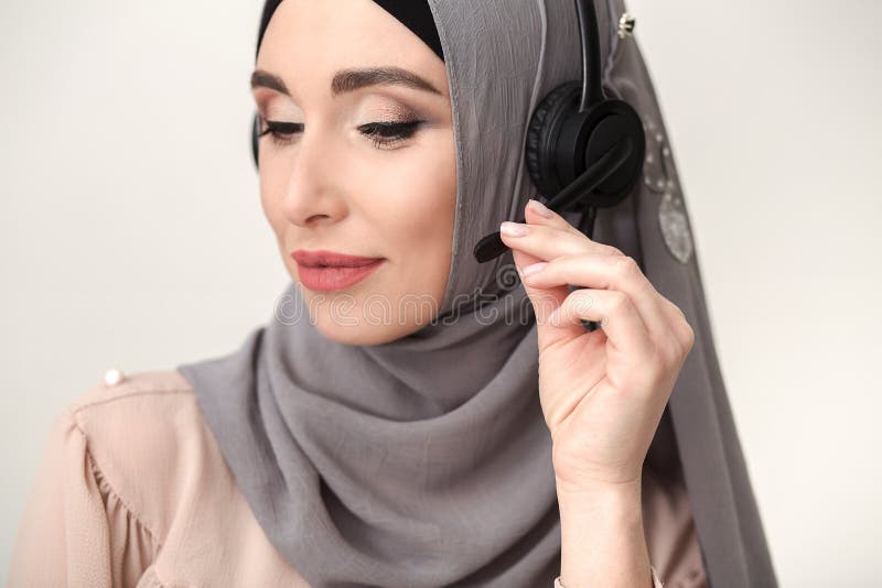 Portrait of Islamic Call Center Operator Stock Image - Image of hijab ...