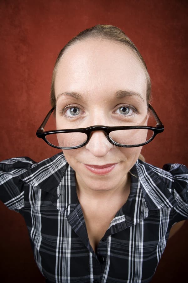 Pretty Nerd Woman in Reading Glasses Stock Photo - Image of cute, smile ...