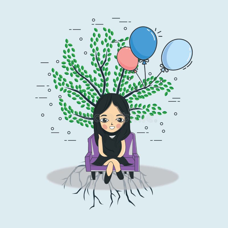 Pretty Nice Girls Sit Down on the Sofa in Front of Tree Stock Vector ...