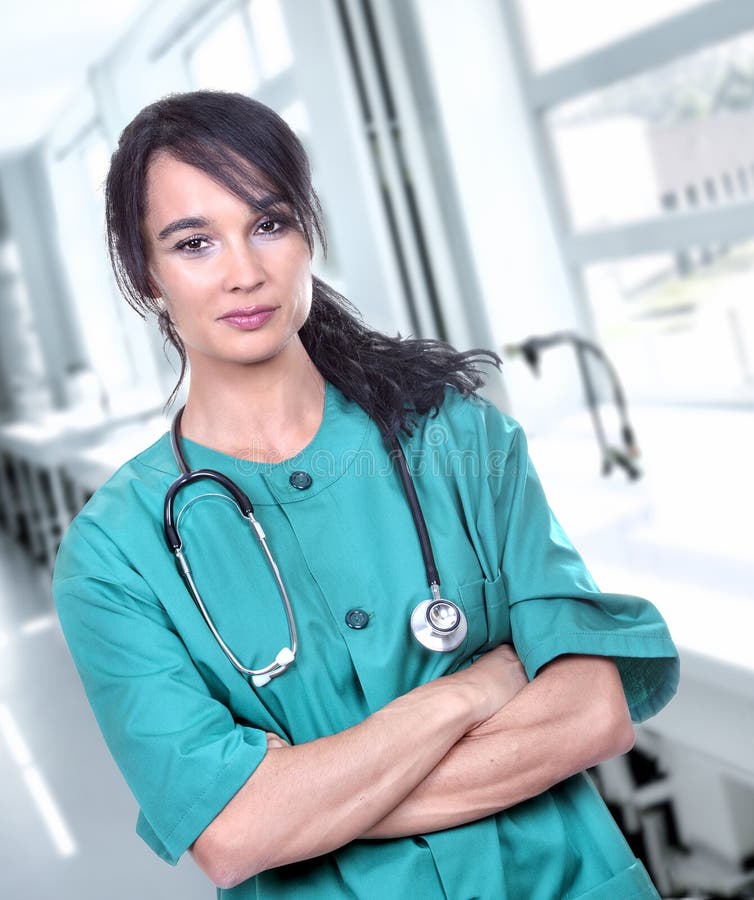 Pretty nurse in green stock image. Image of human, lifestyle - 33495567