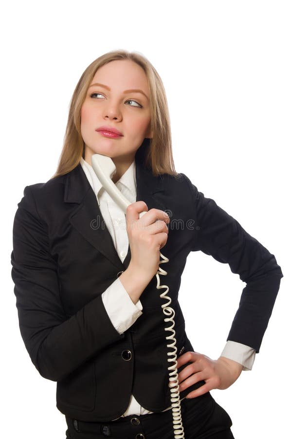 The Pretty Office Employee Holding Phone Isolated Stock Photo - Image ...
