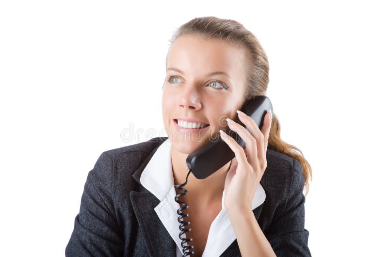 Pretty Office Manager Speaking on Phone Isolated Stock Image - Image of ...