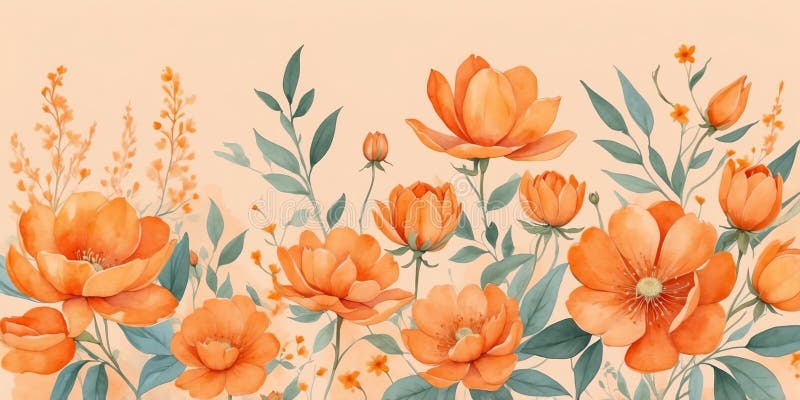 Pretty Orange Theme Flowers on Pastel Orange Ai Generated Stock ...