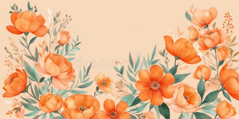 Pretty Orange Theme Flowers on Pastel Orange Ai Generated Stock ...