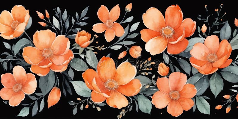 Pretty Orange Theme Flowers on Pastel Blac Ai Generated Stock ...