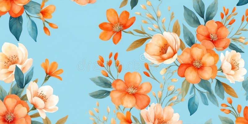 Pretty Orange Theme Flowers on Pastel Blue Ai Generated Stock ...