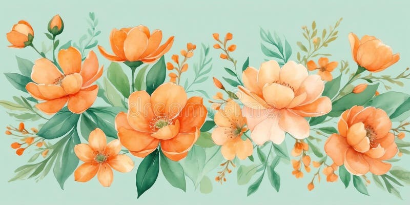 Pretty Orange Theme Flowers on Pastel Gree Ai Generated Stock ...