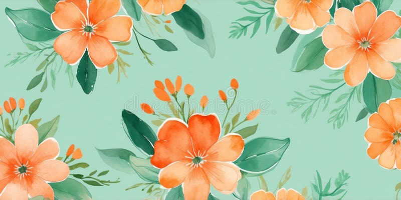 Pretty Orange Theme Flowers on Pastel Gree Ai Generated Stock ...