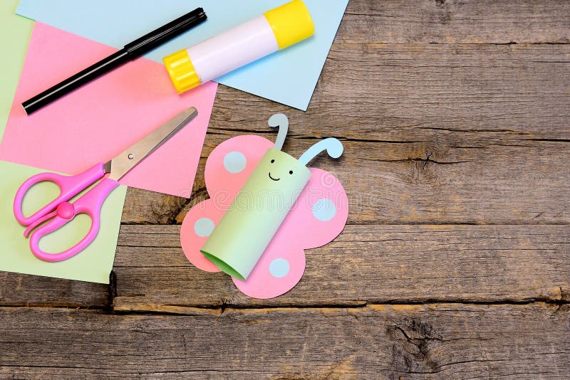 Pretty Paper Butterfly, Scissors, Marker, Glue Stick, Colorful Paper ... Pretty Paper Butterfly, Scissors, Marker, Glue Stick, Colorful Paper ...