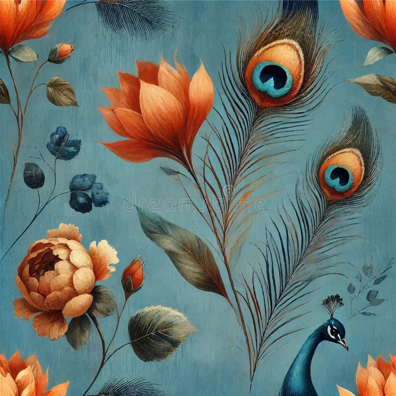 Pretty Peacock Floral Print Design in Vector Stock Illustration ...