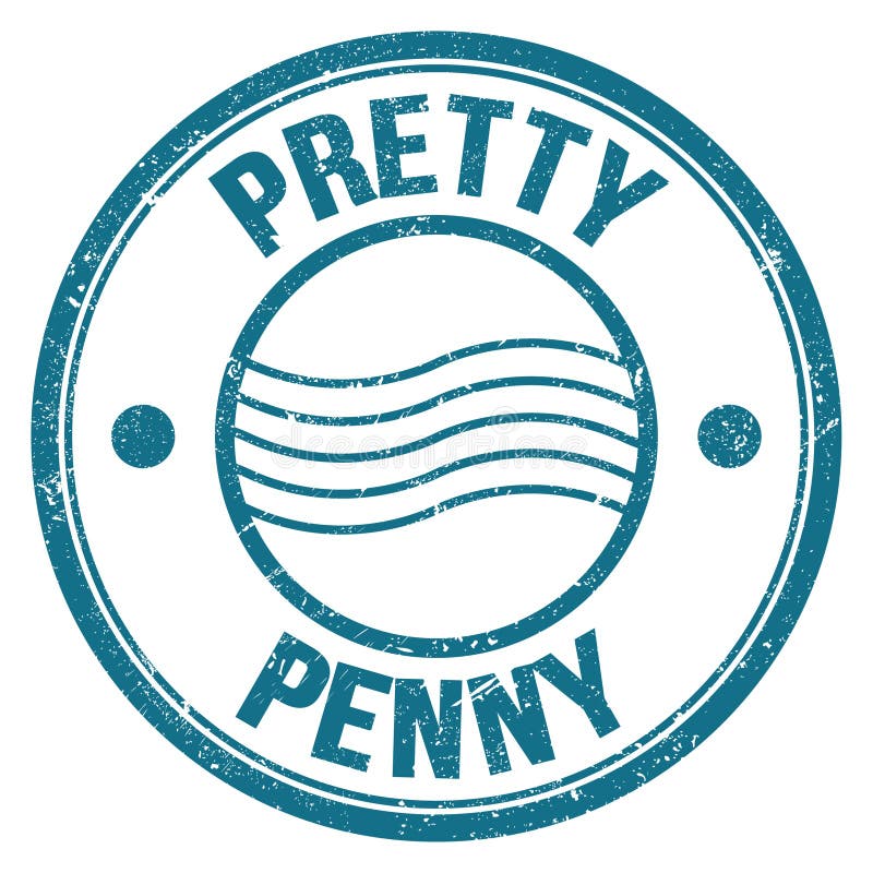 PRETTY PENNY Text on Blue Round Postal Stamp Sign Stock Illustration ...