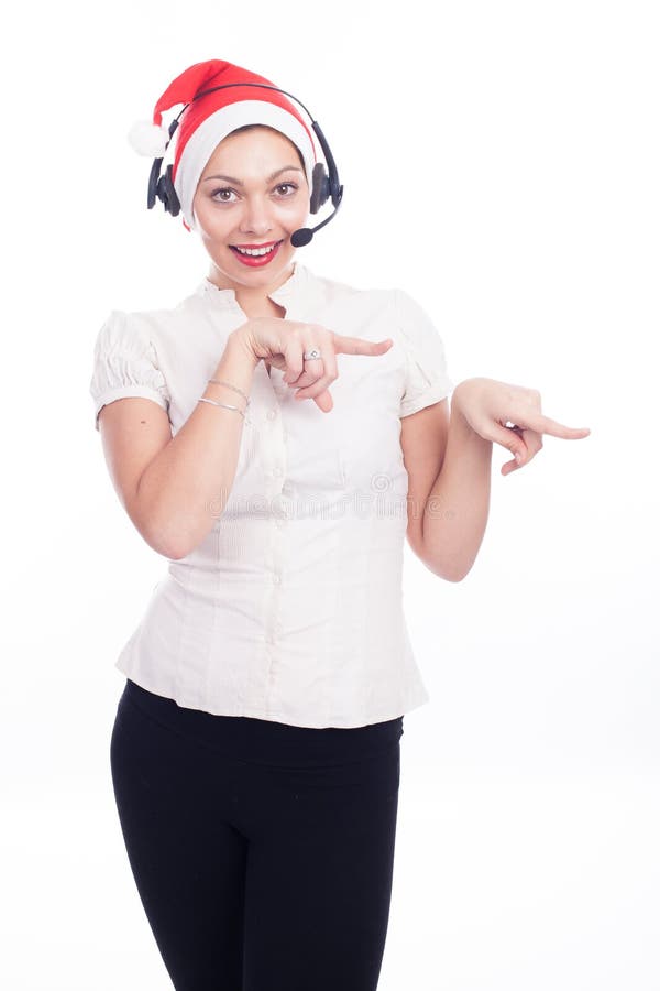 Pretty Phone Operator in Santa Hat Isolated Stock Photo - Image of call ...
