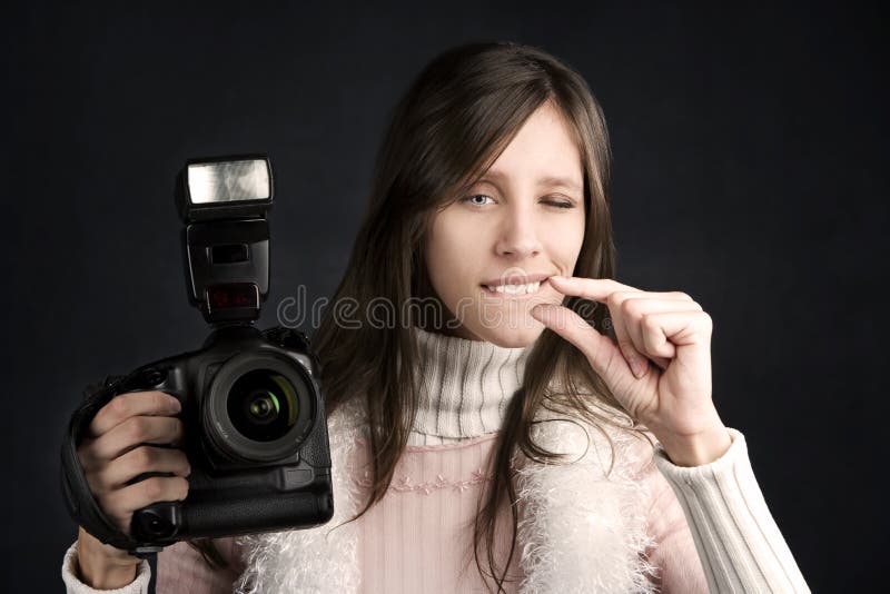 Pretty Photographer stock image. Image of lens, gesture - 7416185