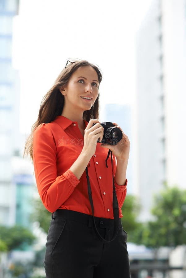 Pretty photographer stock image. Image of camera, woman - 58876215