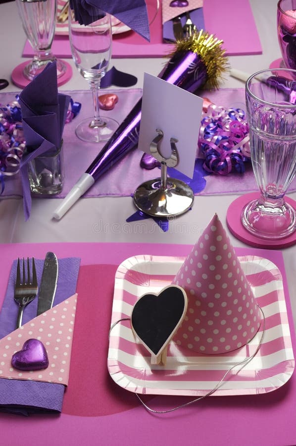 Pink Purple Theme Party Table Setting Decorations Stock Photos - Free ...