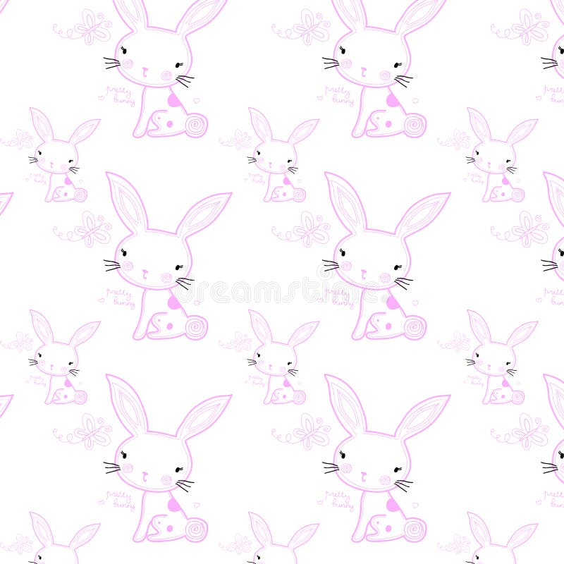 Pretty Pink Bunny on a White Background Stock Illustration ...