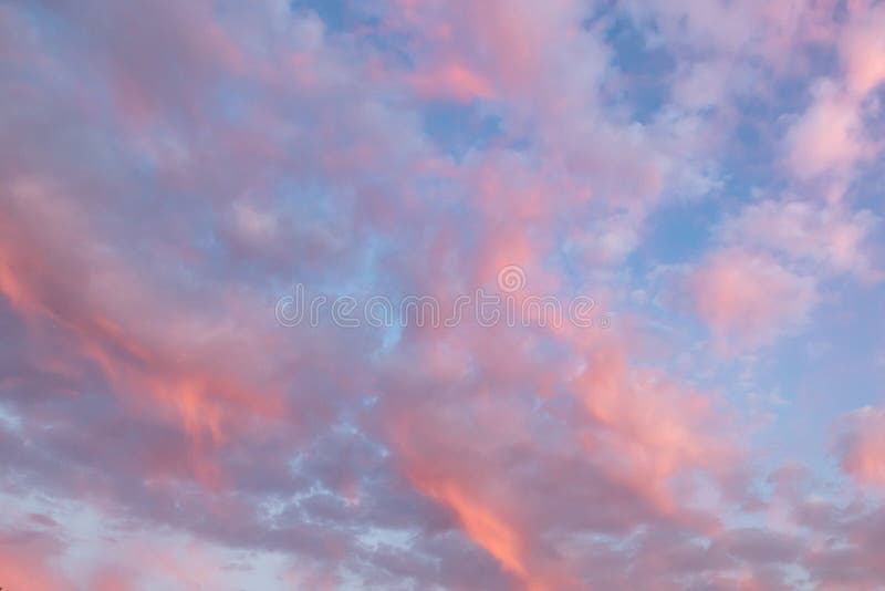 Pretty Pink Clouds Against a Blue Sky at Sunset Stock Photo - Image of ...