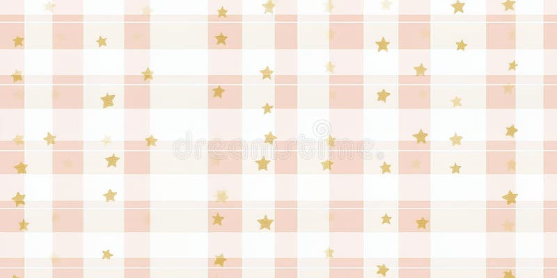 Pretty Pink and Gold Gingham Check Pattern with Scattered Stars ...