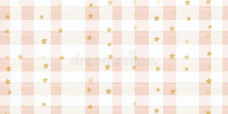 Pretty Pink and Gold Gingham Check Pattern with Scattered Stars ...