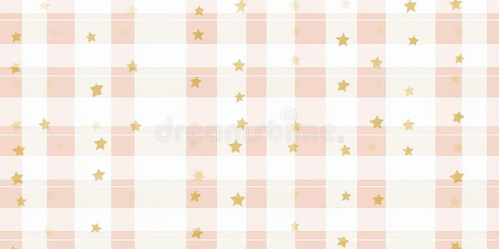 Pretty Pink and Gold Gingham Check Pattern with Scattered Stars ...
