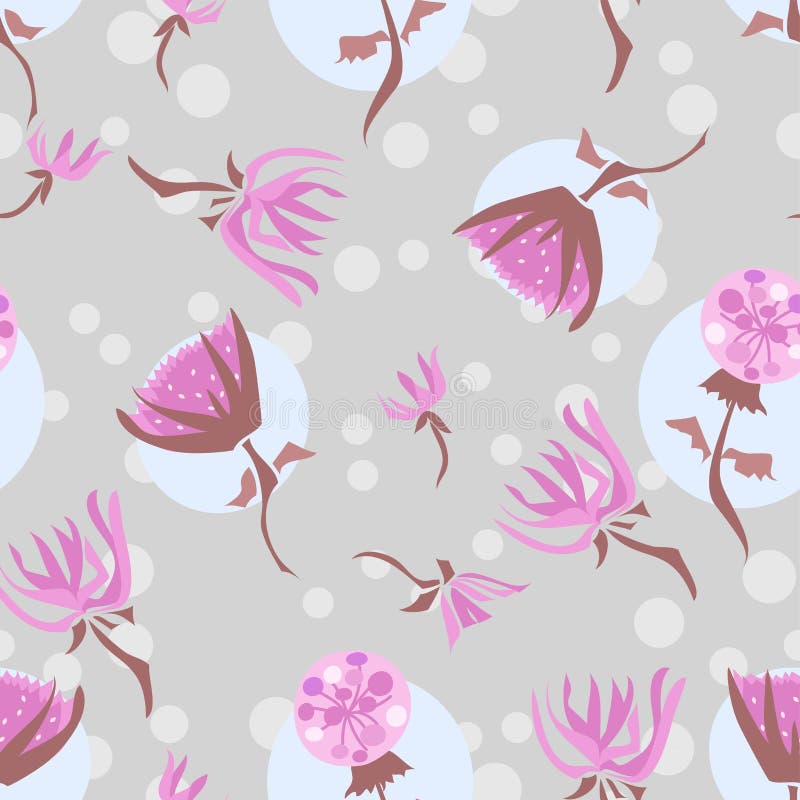Pretty Pink and Grey Scatter Floral Repeat Pattern with Decorative Dots ...