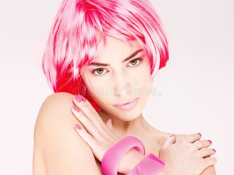 Pretty pink hair woman stock photo. Image of cosmetics - 22035140