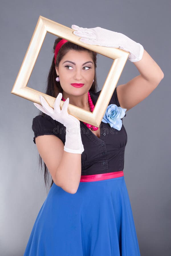 Pretty Pinup Girl with a Frame Around Her Face Stock Image - Image of ...