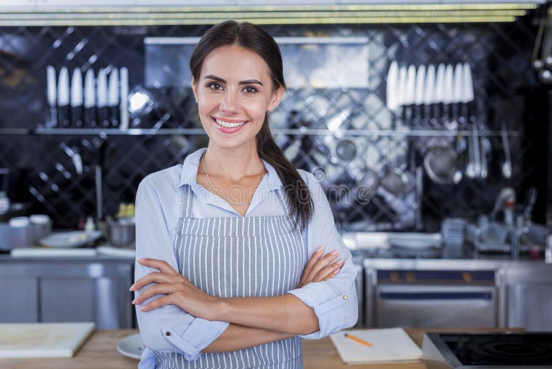Pretty Pleasant Lady Posing in the Kitchen Stock Image - Image of dish ...