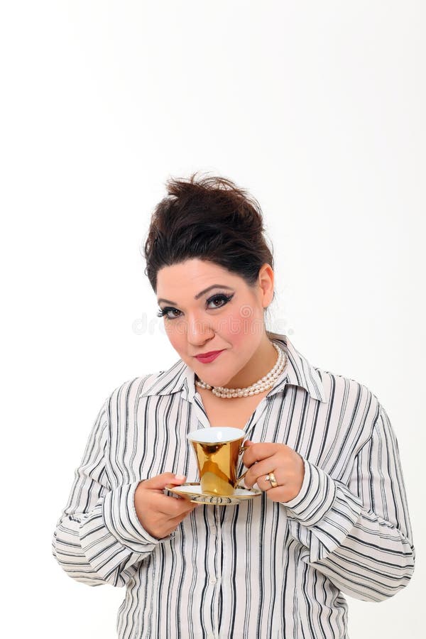 Pretty Plus Size Woman with Coffee Stock Image - Image of morning ...