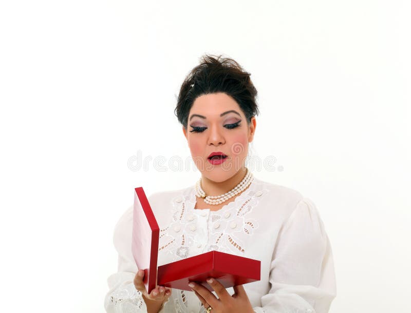 Pretty Plus Size Woman Open a Gift Stock Image - Image of portrait ...